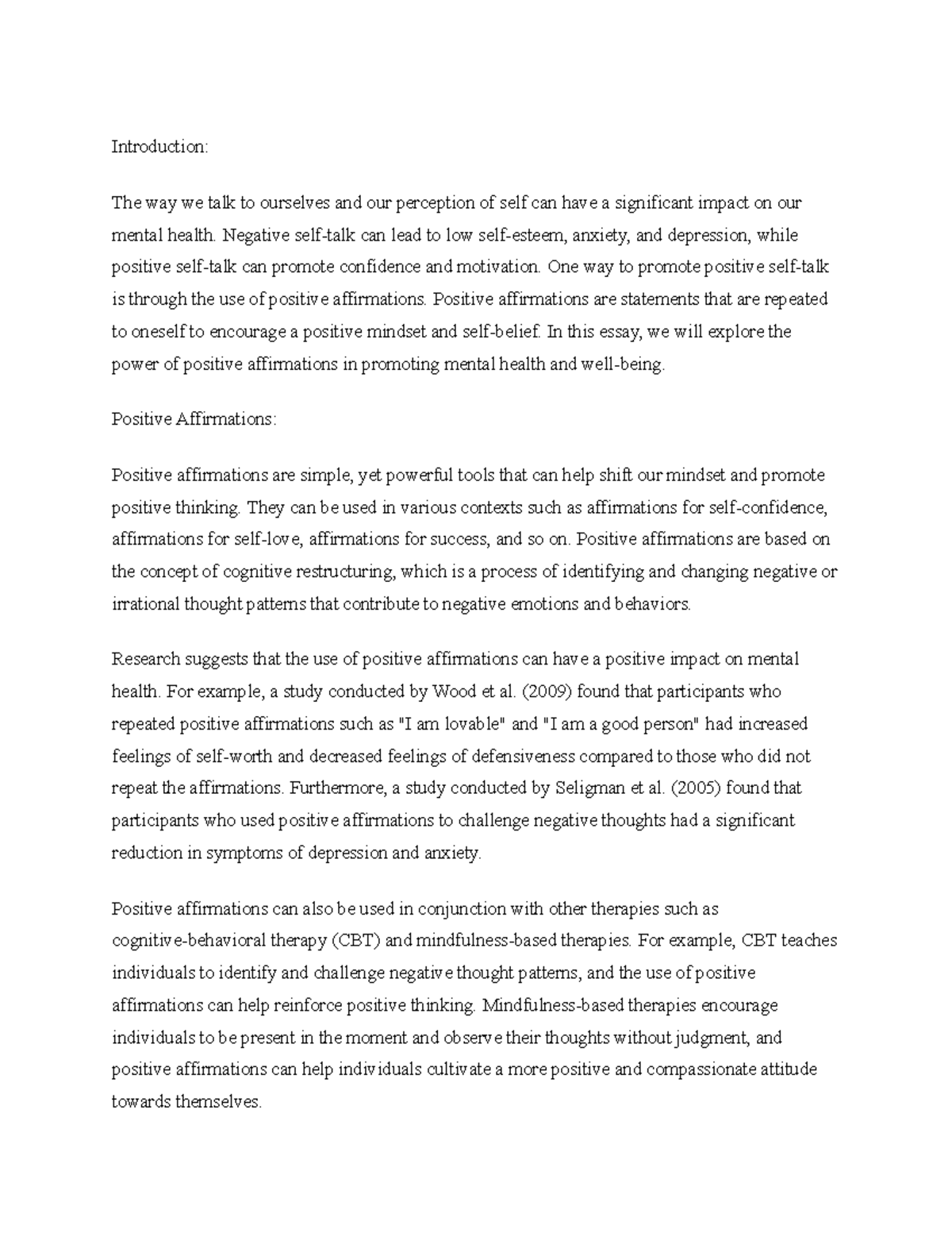 Title The Power of Positive Affirmations in Mental Health ...