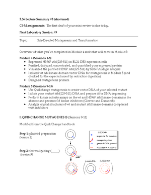 DNA digestion and PCR - 5 Lecture Summary # Next Laboratory Session ...