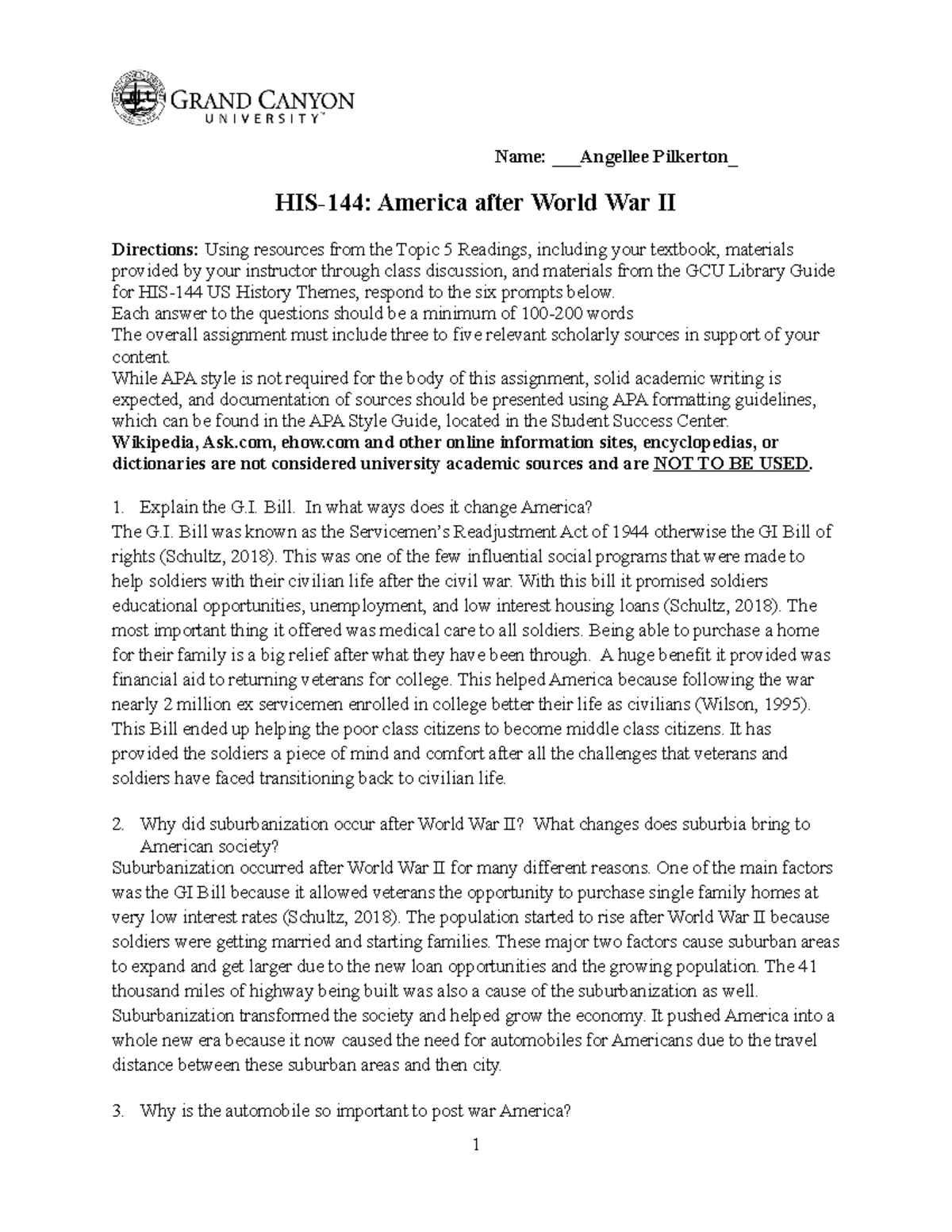 America After WWII Worksheet - Name: __Angellee Pilkerton HIS-144 ...