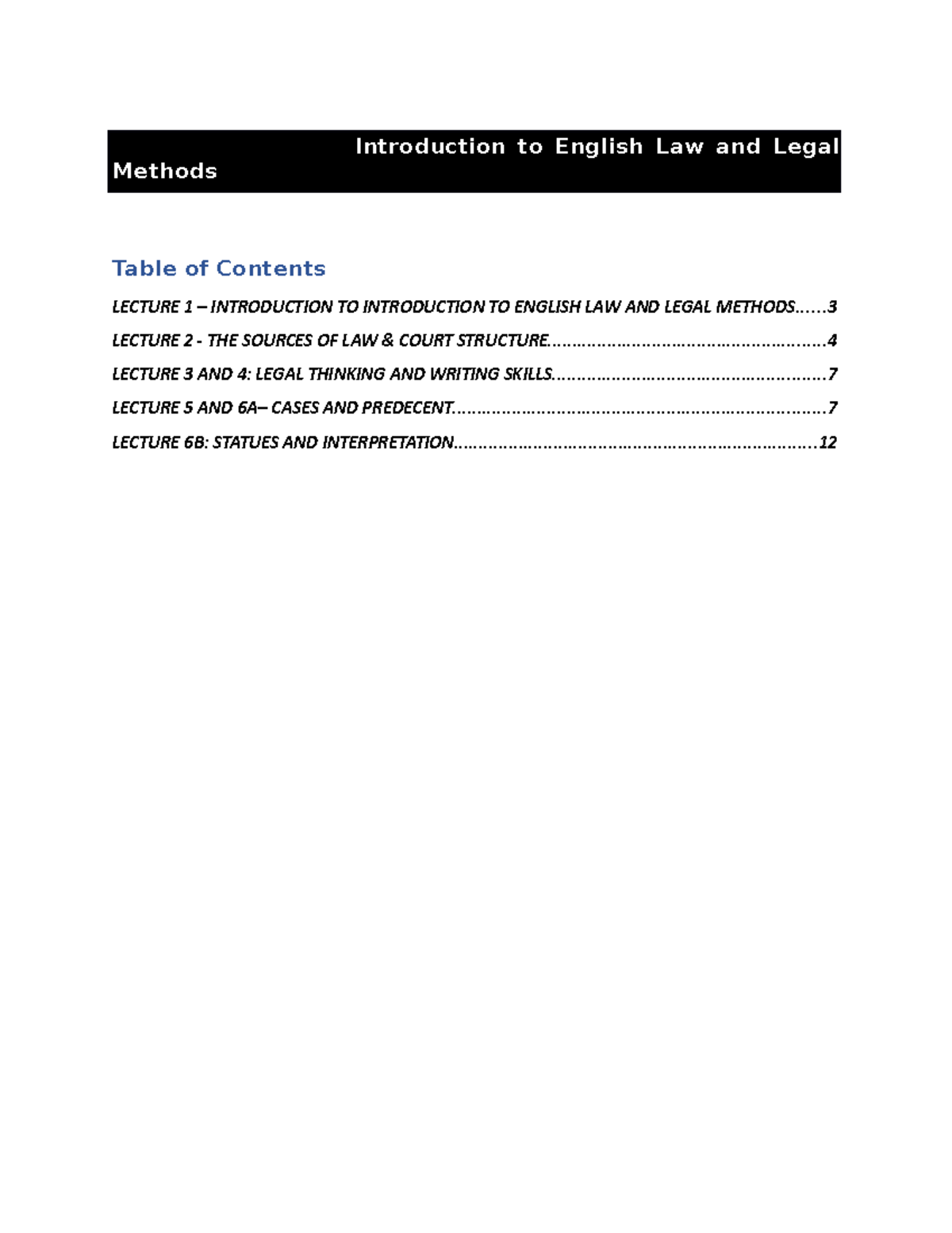 Intro to English Law and Legal Methods Refined Notes - Introduction to ...