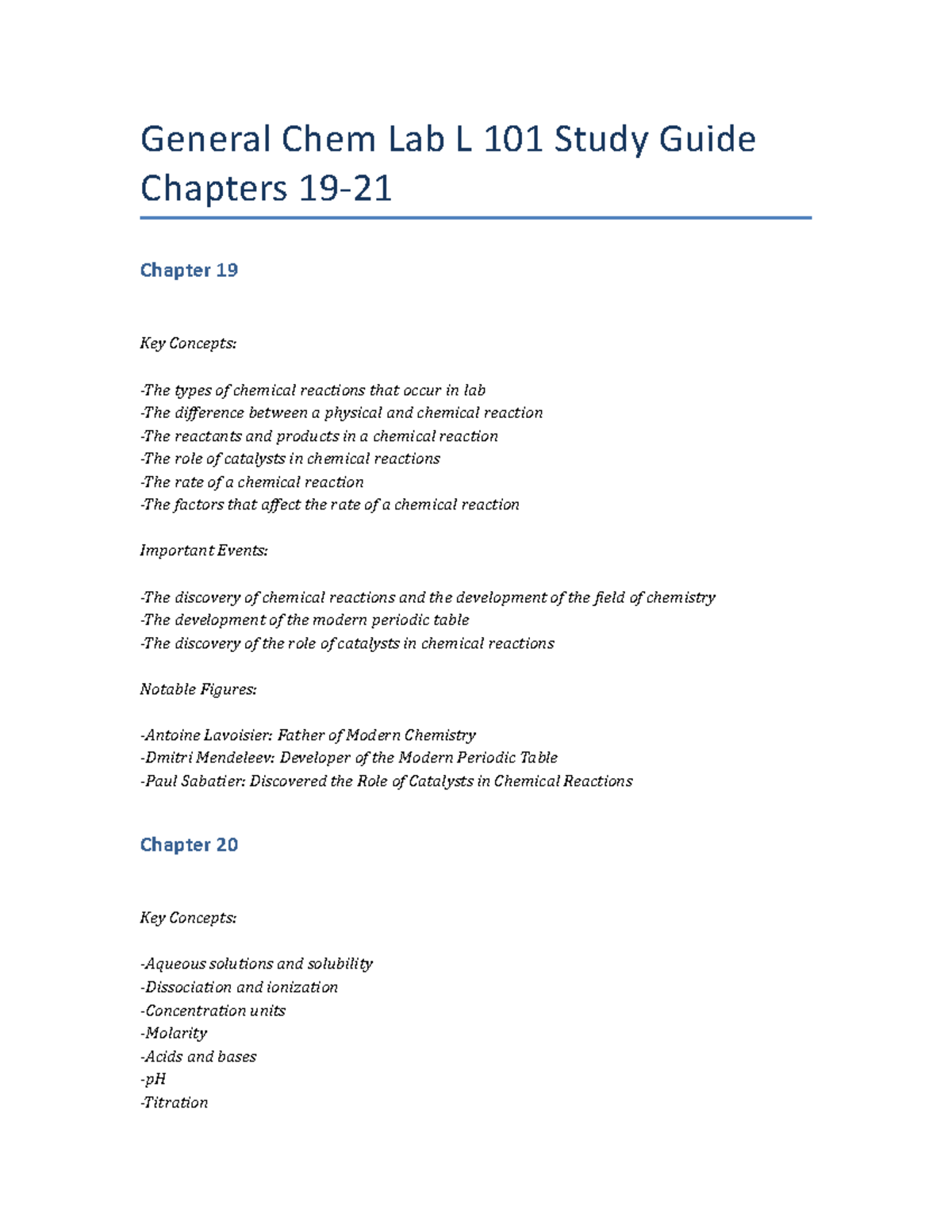 General Chem Lab L 101 Study Guide Chapters 19-21 - General Chem Lab L 101 Study Guide Chapters ...
