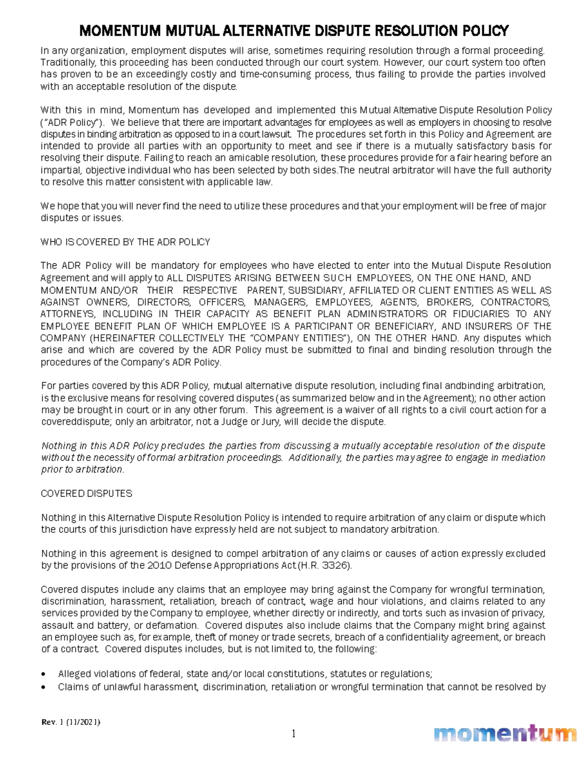 2 ADR CA-Revised 11 - Hello - Rev. 1 (11/2021) MOMENTUM MUTUAL ...