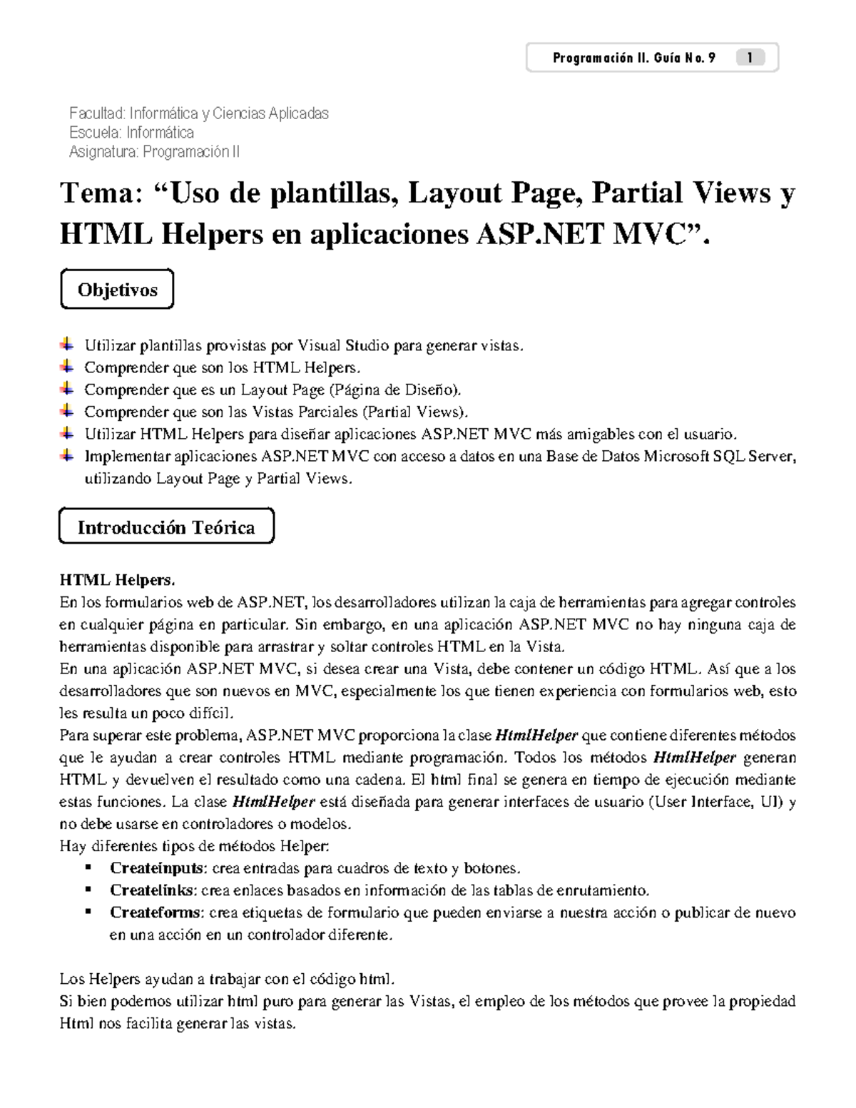 Guía No. 9 Programación II - Tema: “Uso de plantillas, Layout Page ...