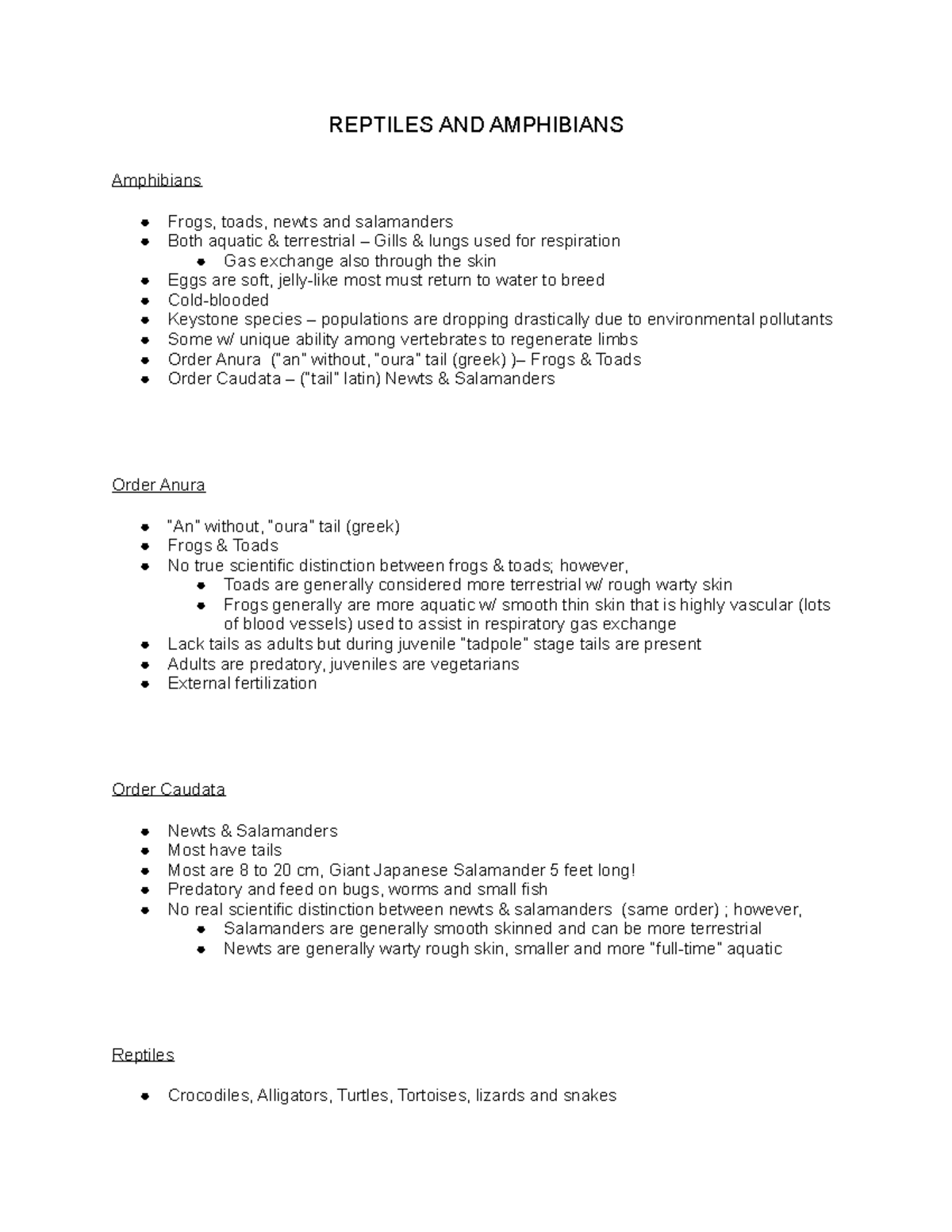 Life Science Notes 12 Part 3 Reptiles and Amphibians - REPTILES AND ...