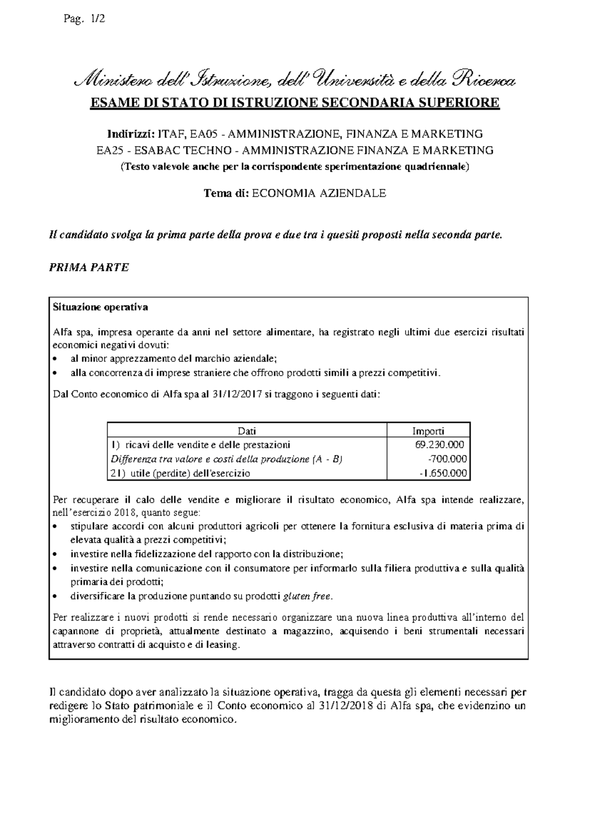 2017 simulazione esami di stato effettuata per Istituto tecnico ITAF ...
