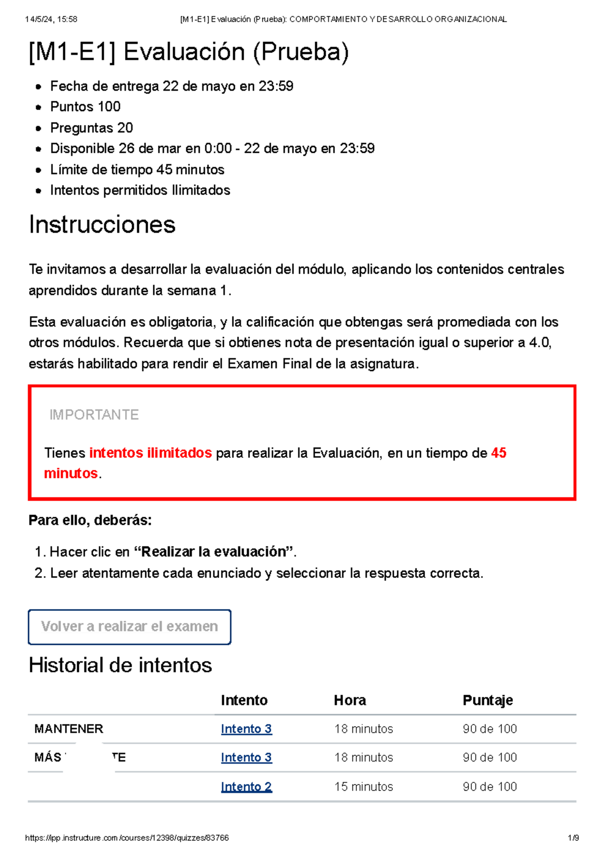 [M1-E1] Evaluación (Prueba) Comportamiento Y Desarrollo Organizacional 3 - [M1-E1] Evaluación ...