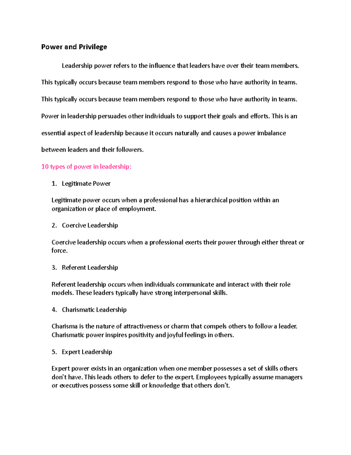 Power and Privilege - Power and Privilege Leadership power refers to ...