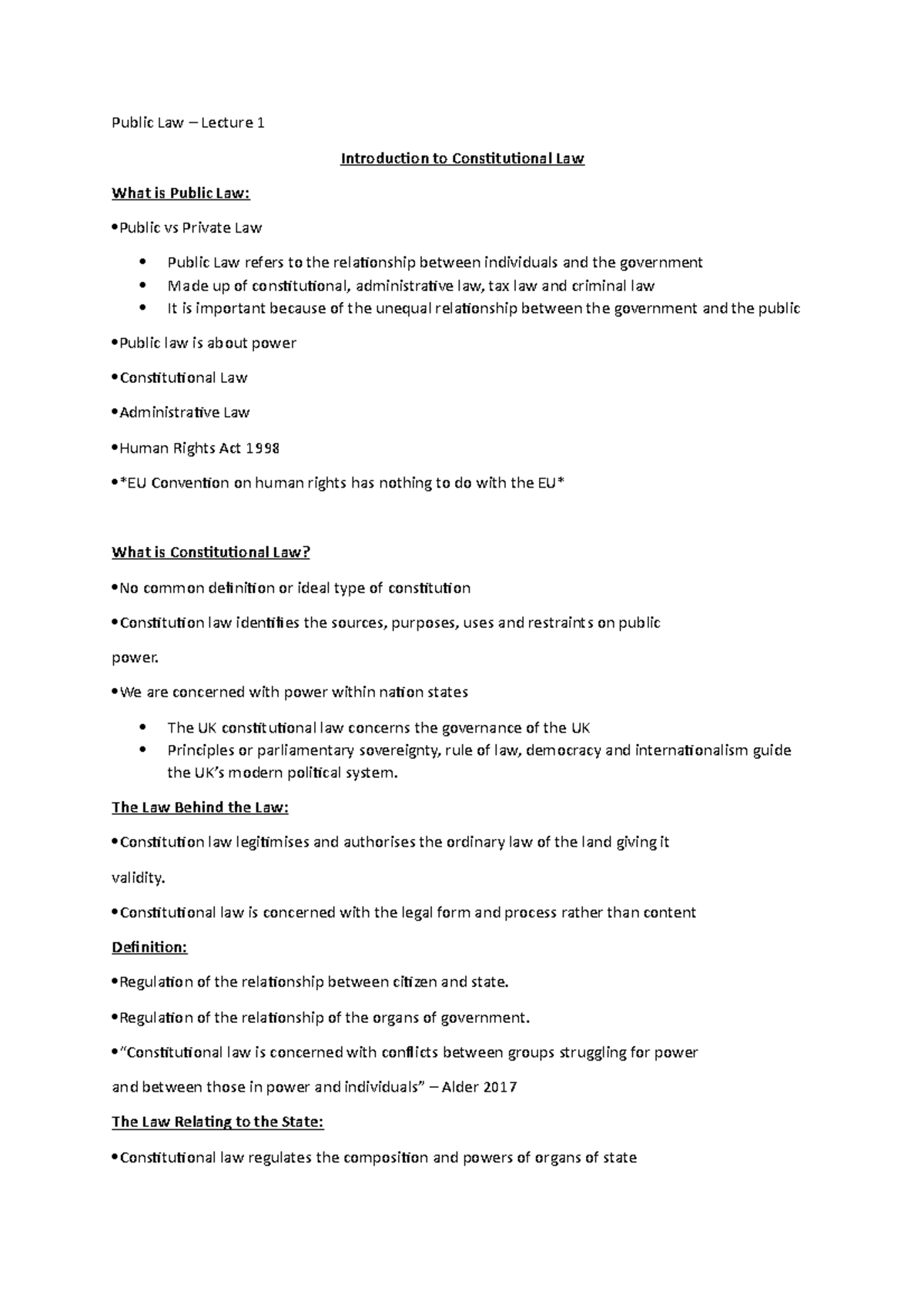 Public Law Lecture 1 Notes Public Law Lecture 1 Introduction To Constitutional Law What Is