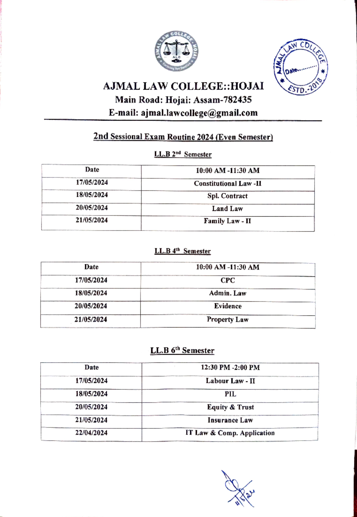 2nd sessional - Hhhh - Date 17/05/ 2nd Sessional Exam Routine 2024 (Even Semester) 18/05/ 20/05 ...