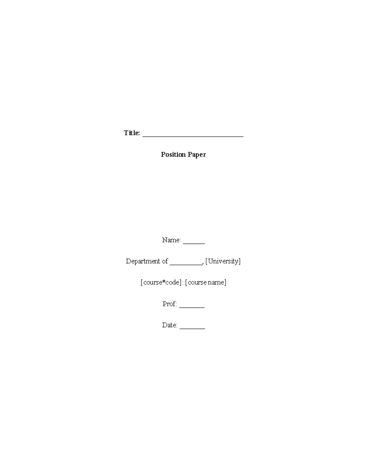 Final Position Paper - Title: ____________________________ Position ...