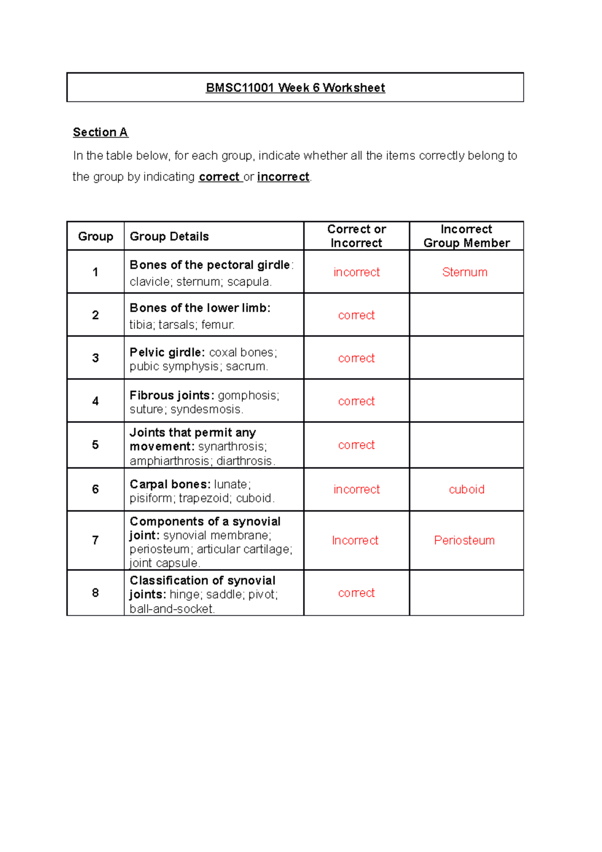 BMSC11001 Week 6 Worksheet - BMSC11001 Week 6 Worksheet Section A In ...