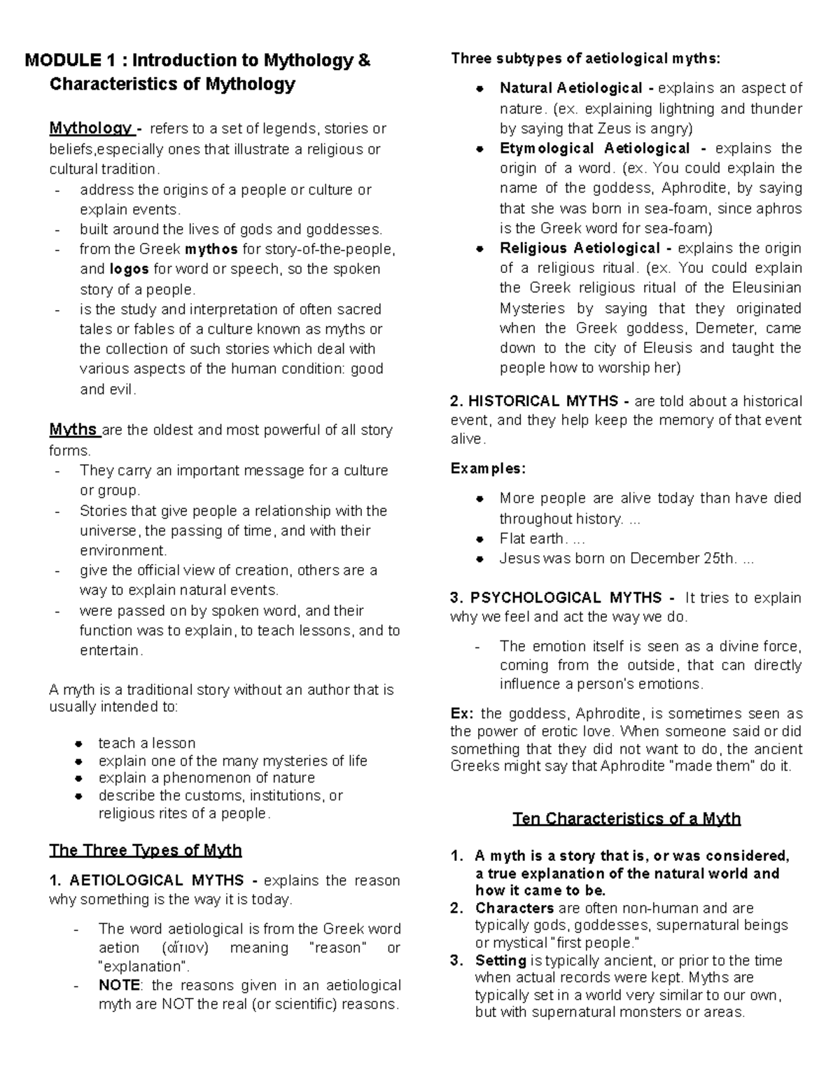 Mythology and Folklore Reviewer - MODULE 1 : Introduction to Mythology ...