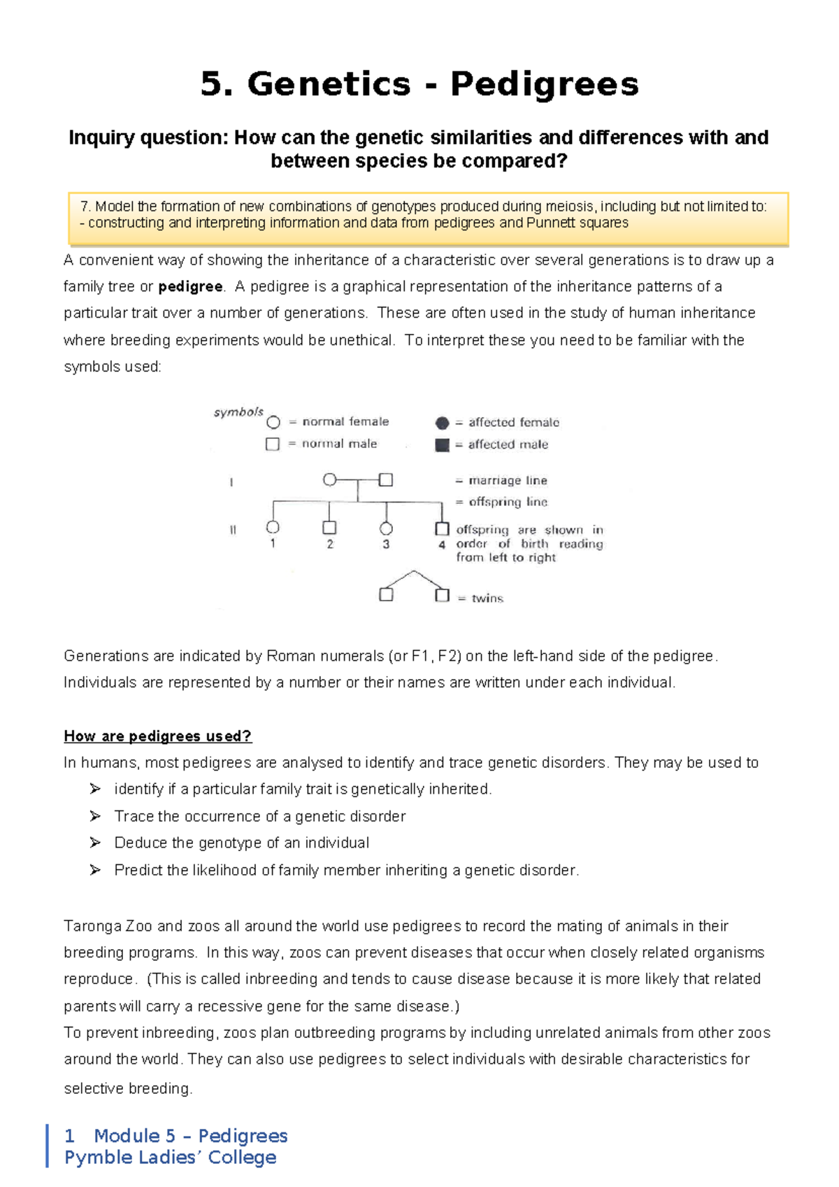 5. Genetics - Pedigrees 2024 - 5. Genetics - Pedigrees Inquiry question ...