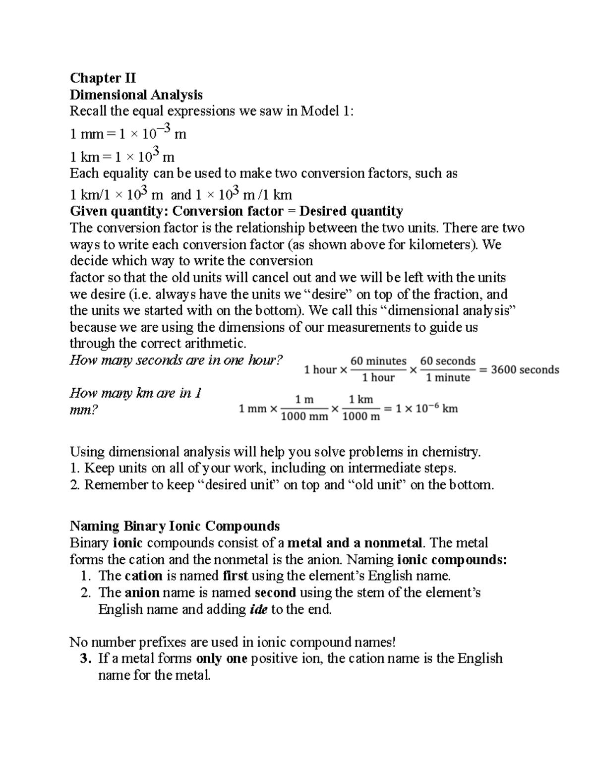 Chapter II Chem - Chapter II Dimensional Analysis Recall the equal ...