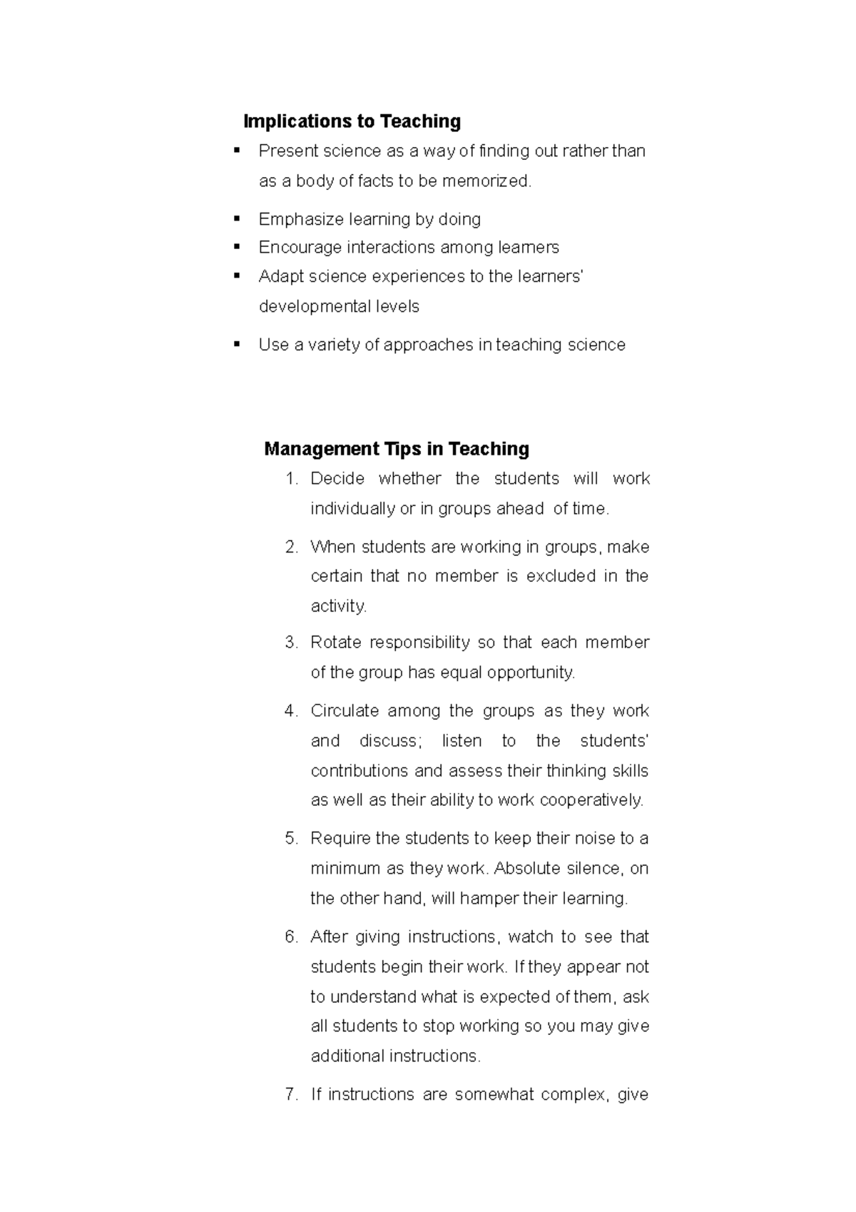 Implications-to-Teaching - Implications to Teaching Present science as ...