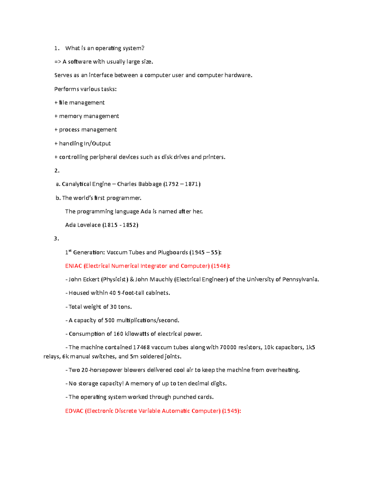 Computer Architecture (CEA201) - What is an operating system? => A software with usually large ...