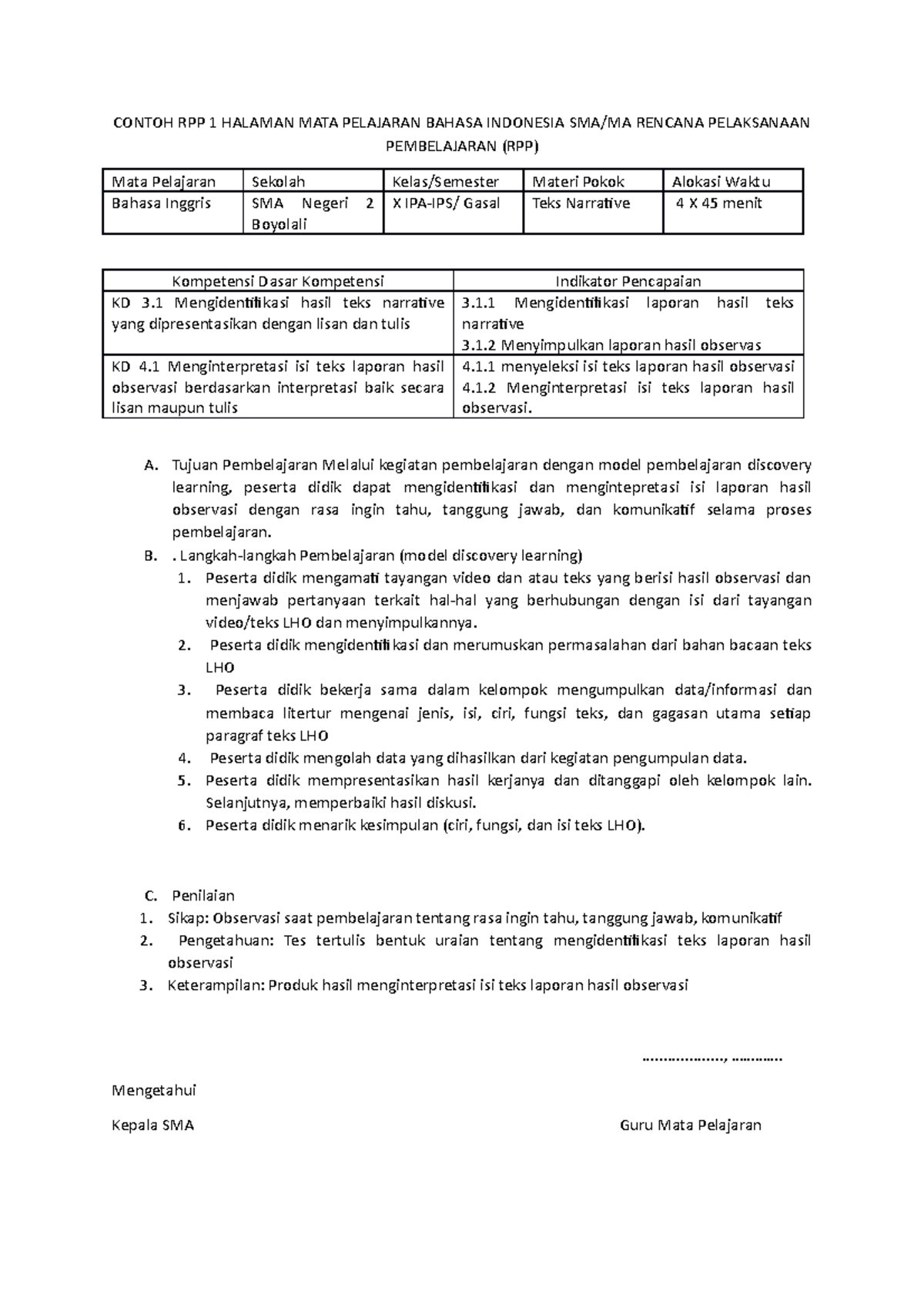 Contoh RPP 1 Halaman MATA Pelajaran merdeka belajar - CONTOH RPP 1 ...