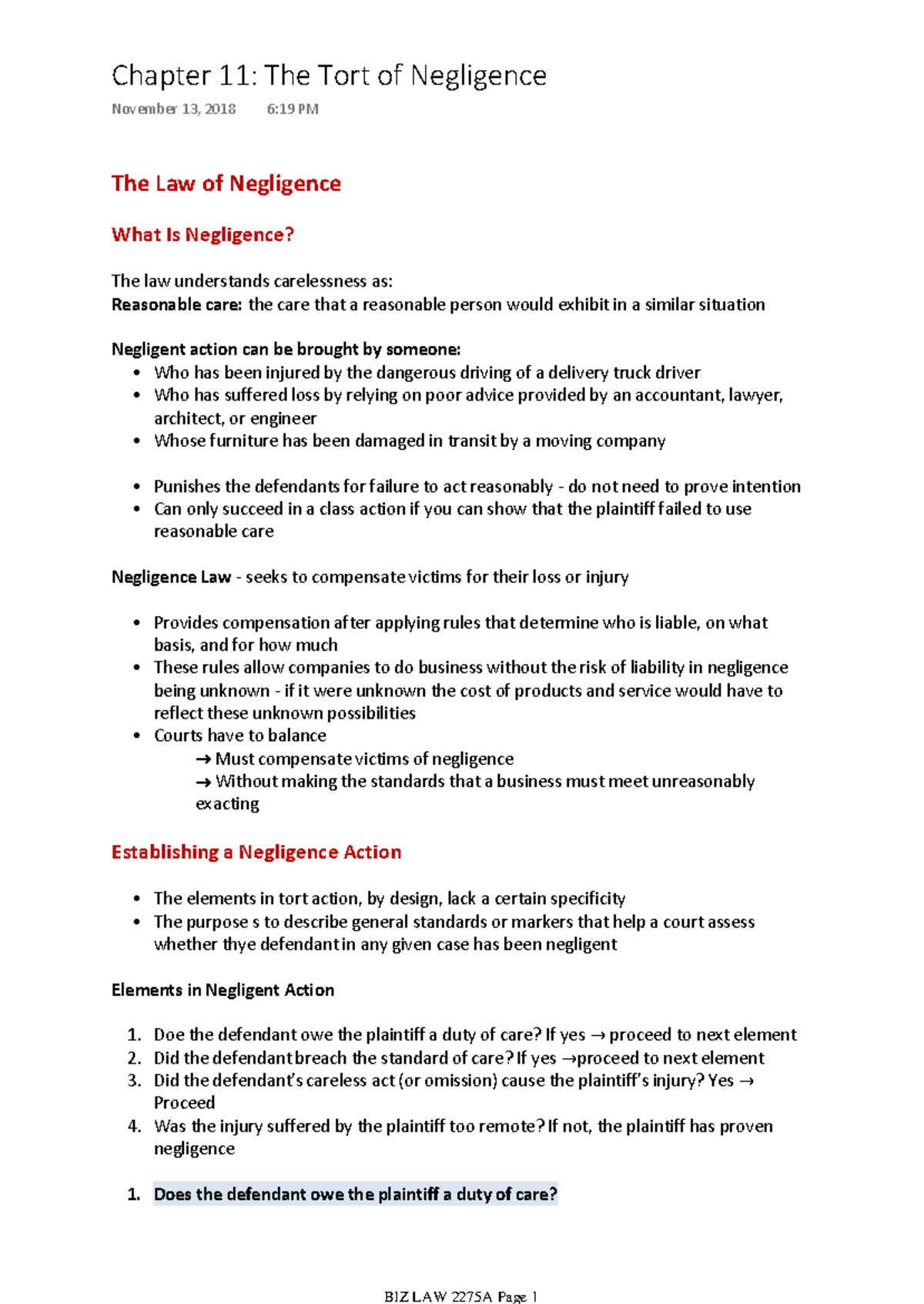 Chapter 11 The Tort of Negligence - Chapter 11: The Tort of Negligence ...