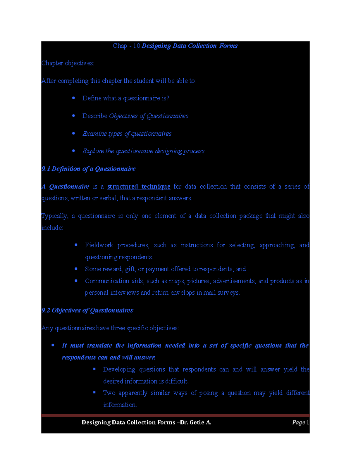 Chap-10 Desigining Data Collection Forms - Chap - 10 Designing Data ...