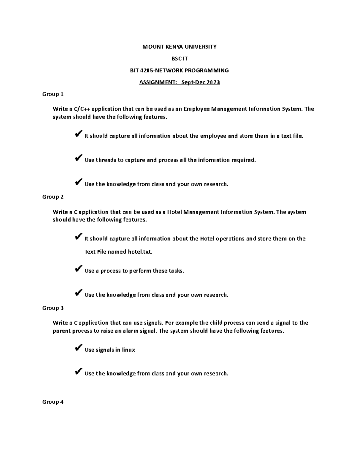 Class group assignment for Sept-Dec 2023 - MOUNT KENYA UNIVERSITY BSC ...