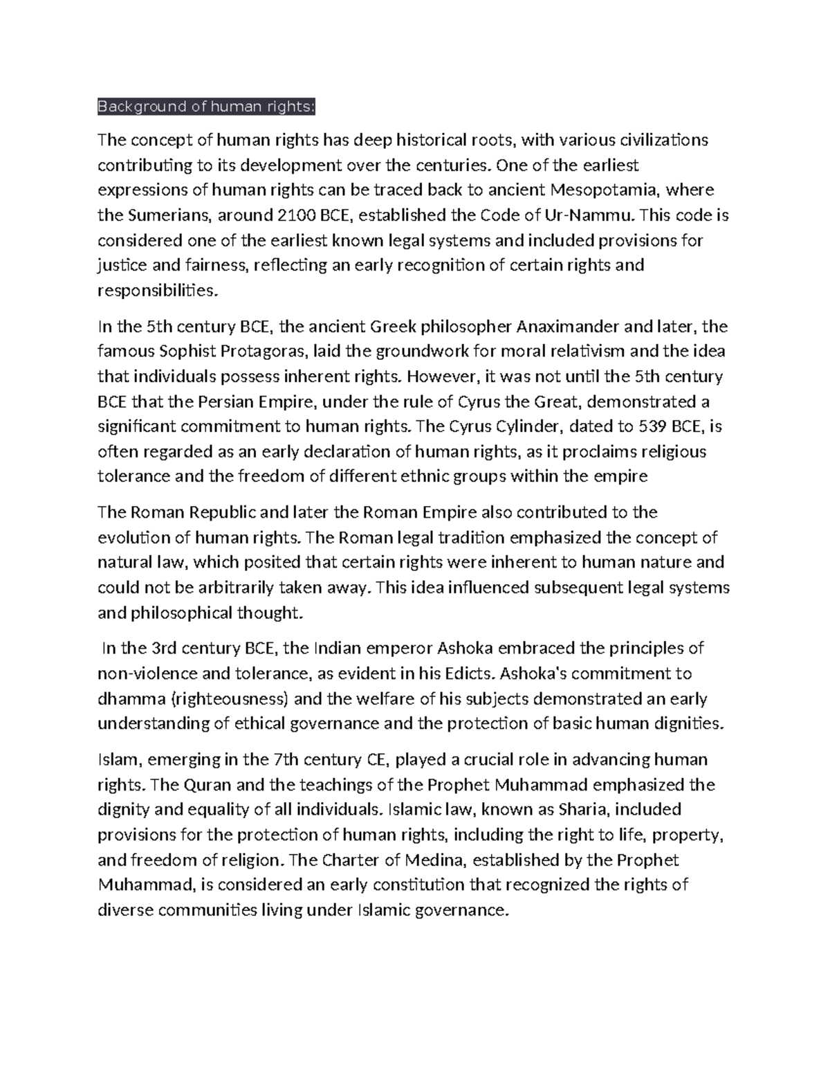 Background of human rights - One of the earliest expressions of human ...