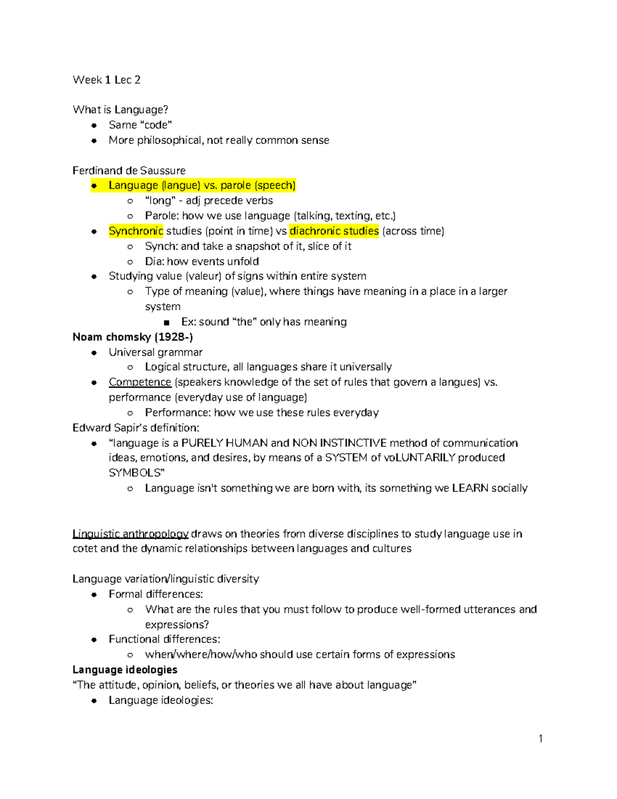Anthro 4 - Lecture notes Entire year - Week 1 Lec 2 What is Language ...