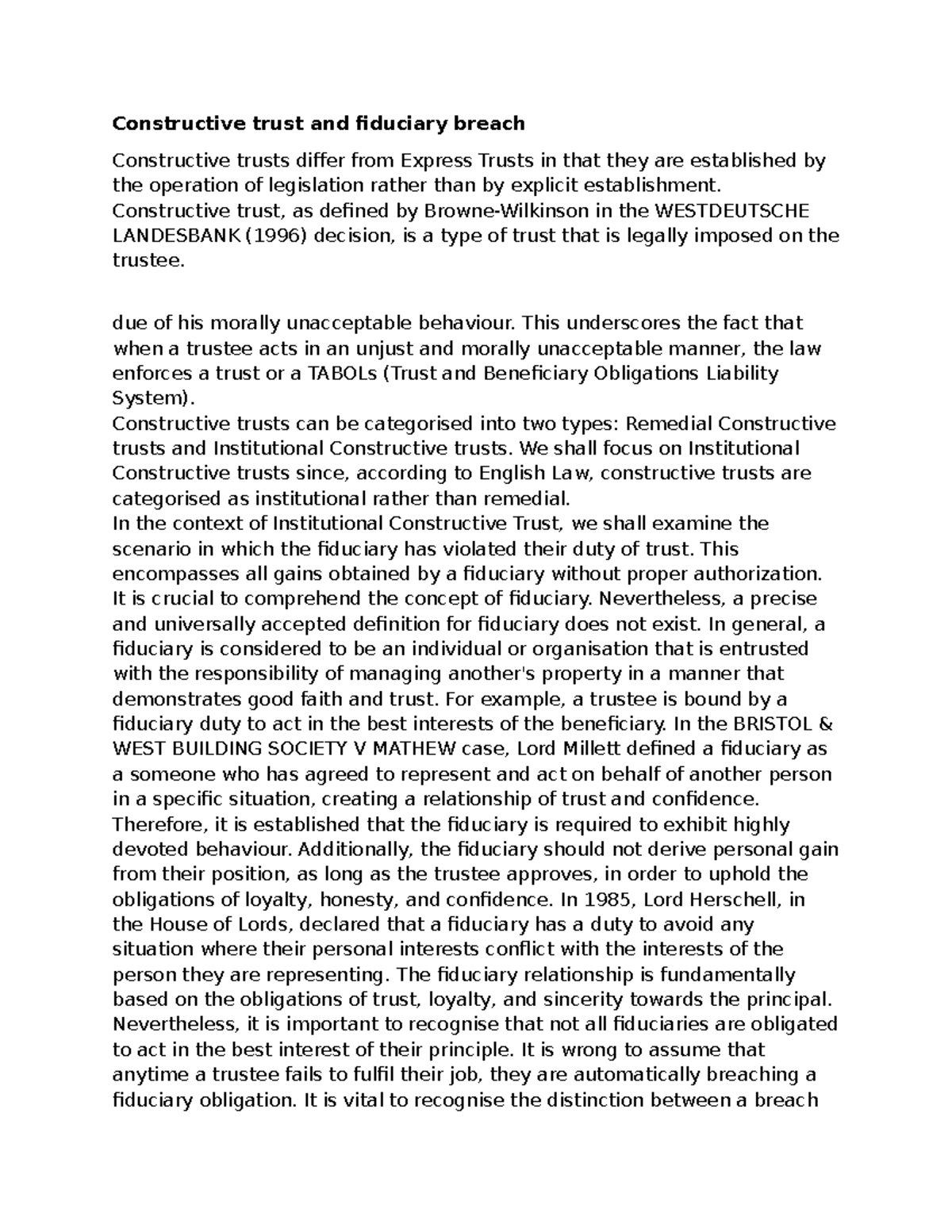 Constructive trust and fiduciary breach - Constructive trust and ...