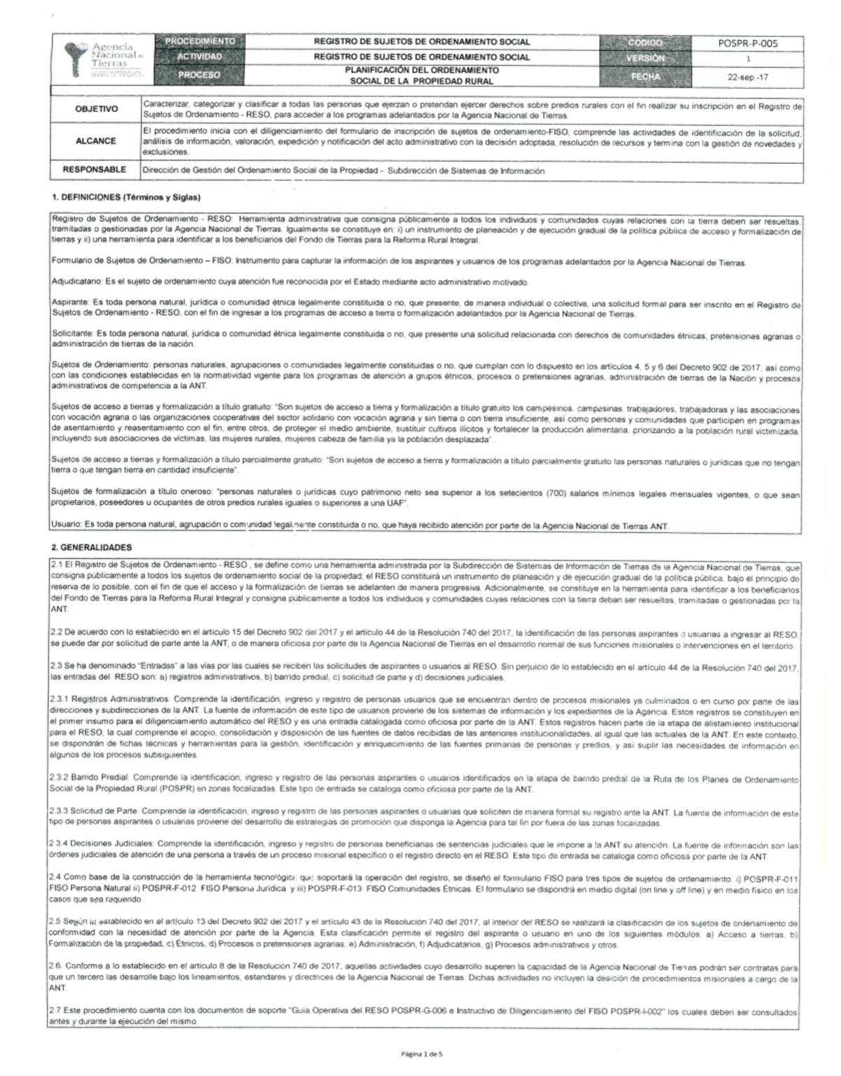 Pospr P 005 Registro DE Sujetos DE Ordenamiento Social - procesal civil especial - Studocu