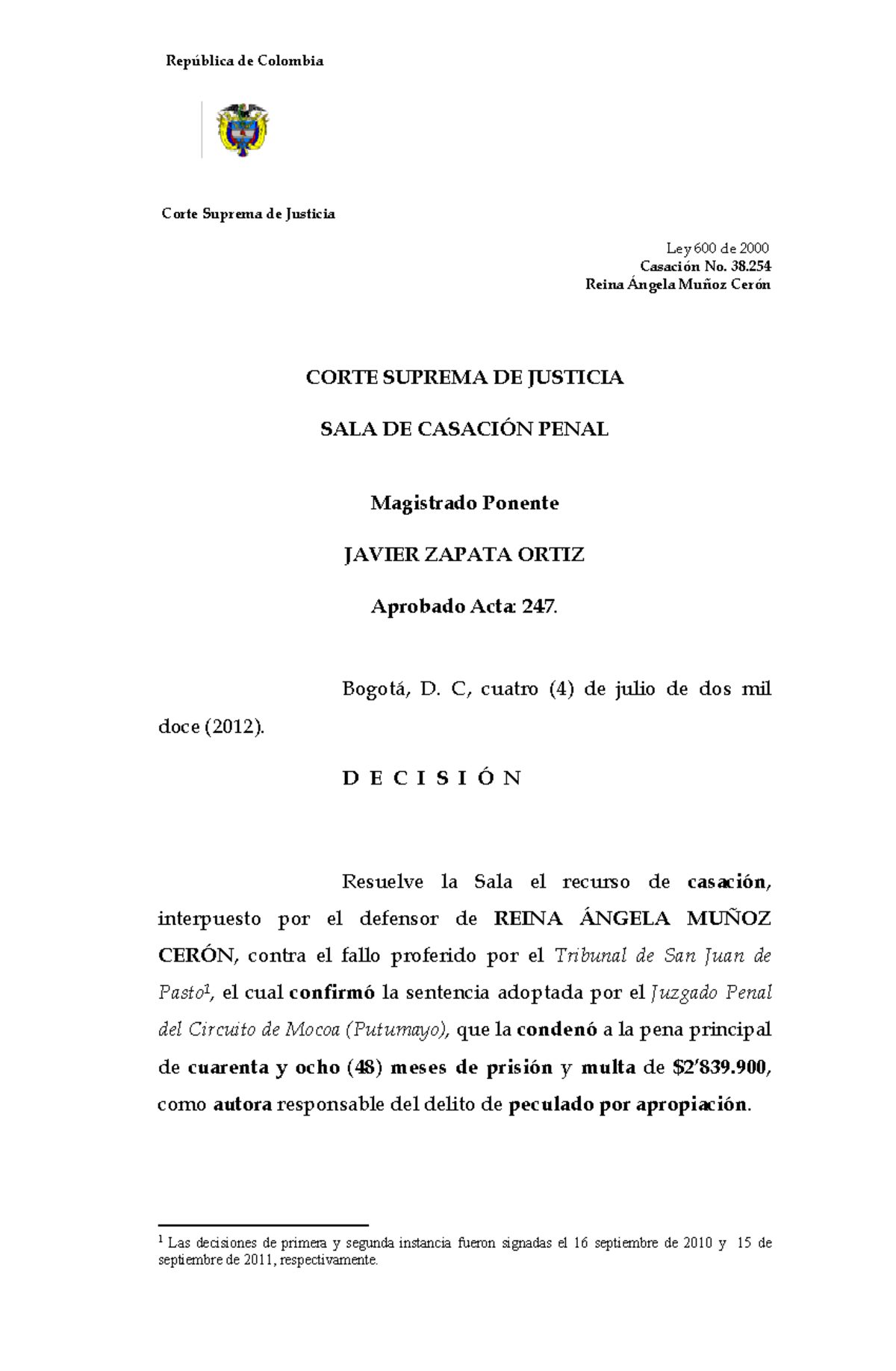 Error DE TIPO - nnmmmm - Corte Suprema de Justicia Ley 600 de 2000 ...