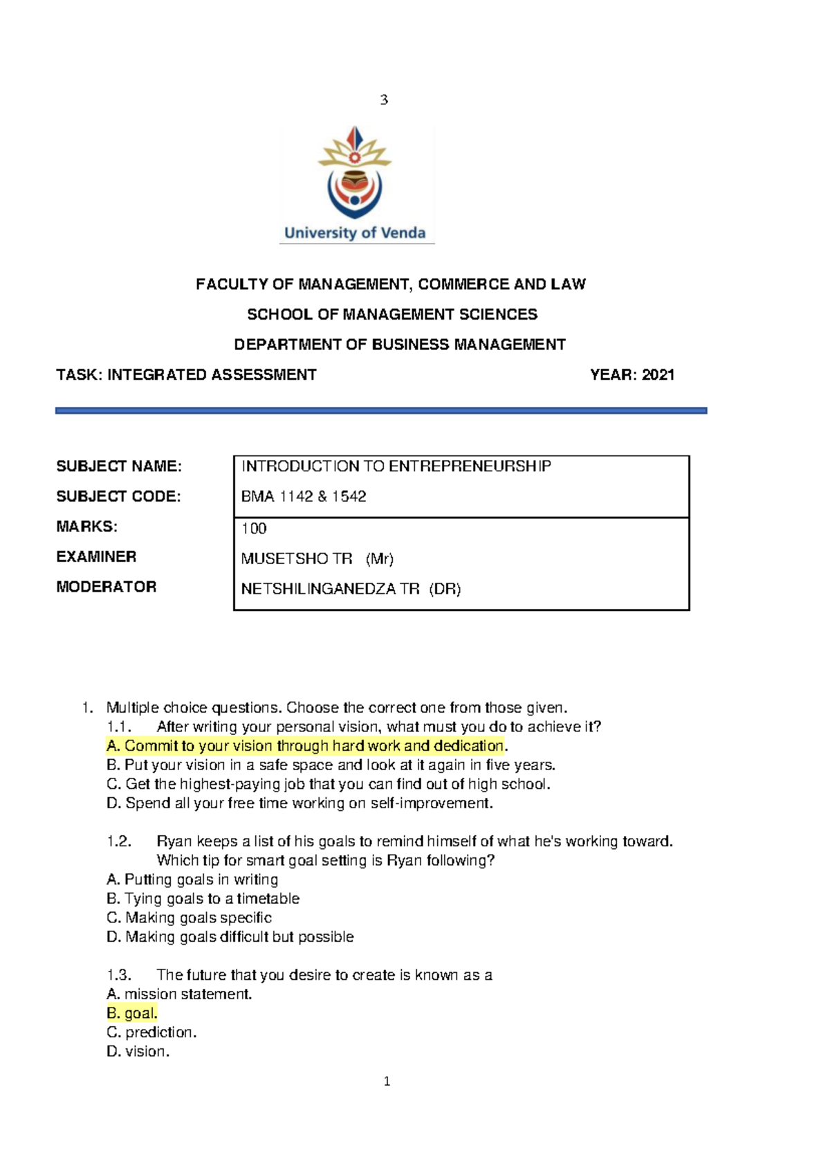 Assignment 02[38] Multiple Choice Answered - FACULTY OF MANAGEMENT ...