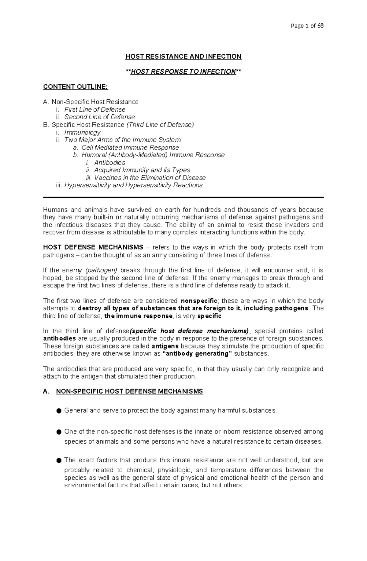 08. HOST Resistance AND Infection (ALL LECS) - HOST RESISTANCE AND ...