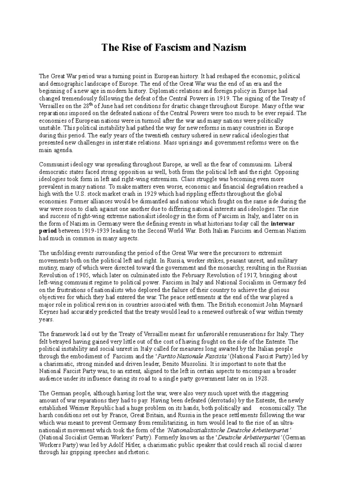 The Rise of Fascism and Nazism - Historia - UAB - Studocu