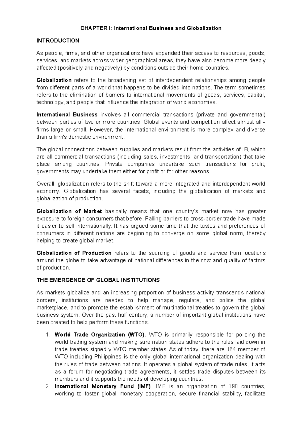 IBT - Chapter 1 - Copy - Introduction to International Business and ...