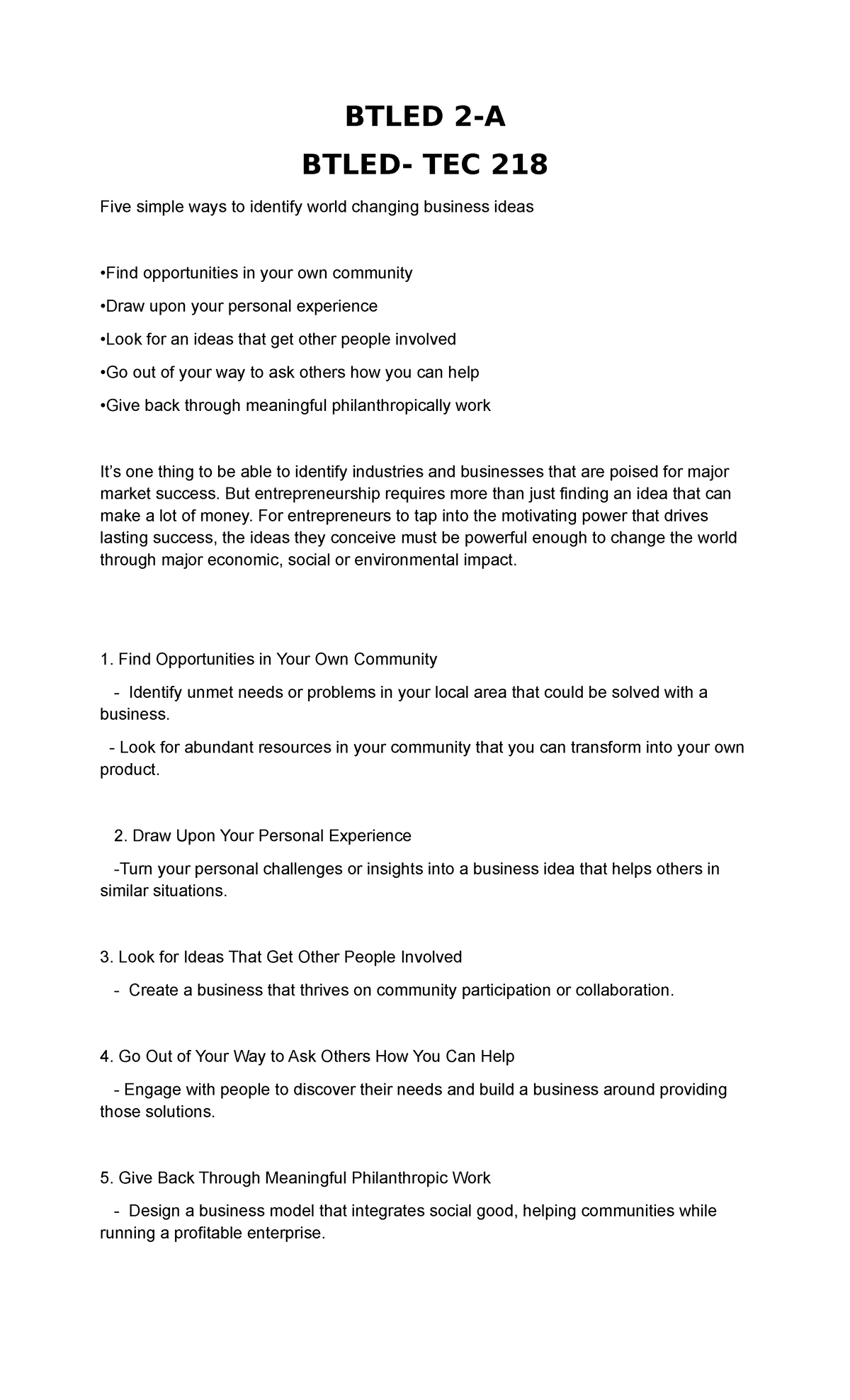 Btled 2A TEC 218 G9 - Simple ways to identify world changing business ...