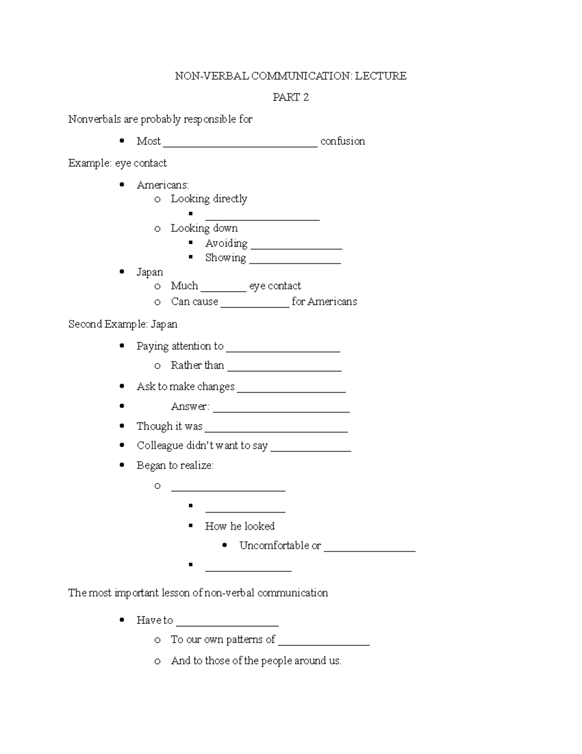 Non-Verbal Communication Lecture Part 2 Worksheet - NON-VERBAL ...