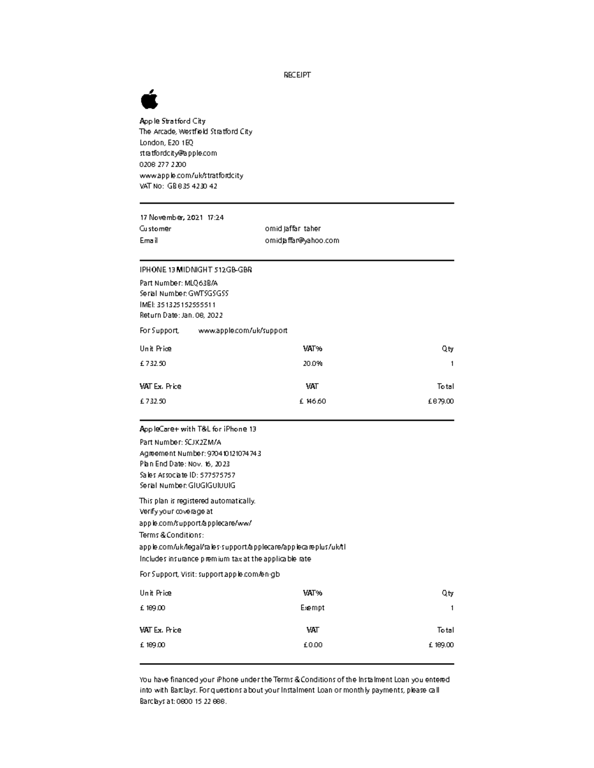 Apple compress - RECEIPT A Apple Stratford City The Arcade, Westfield ...