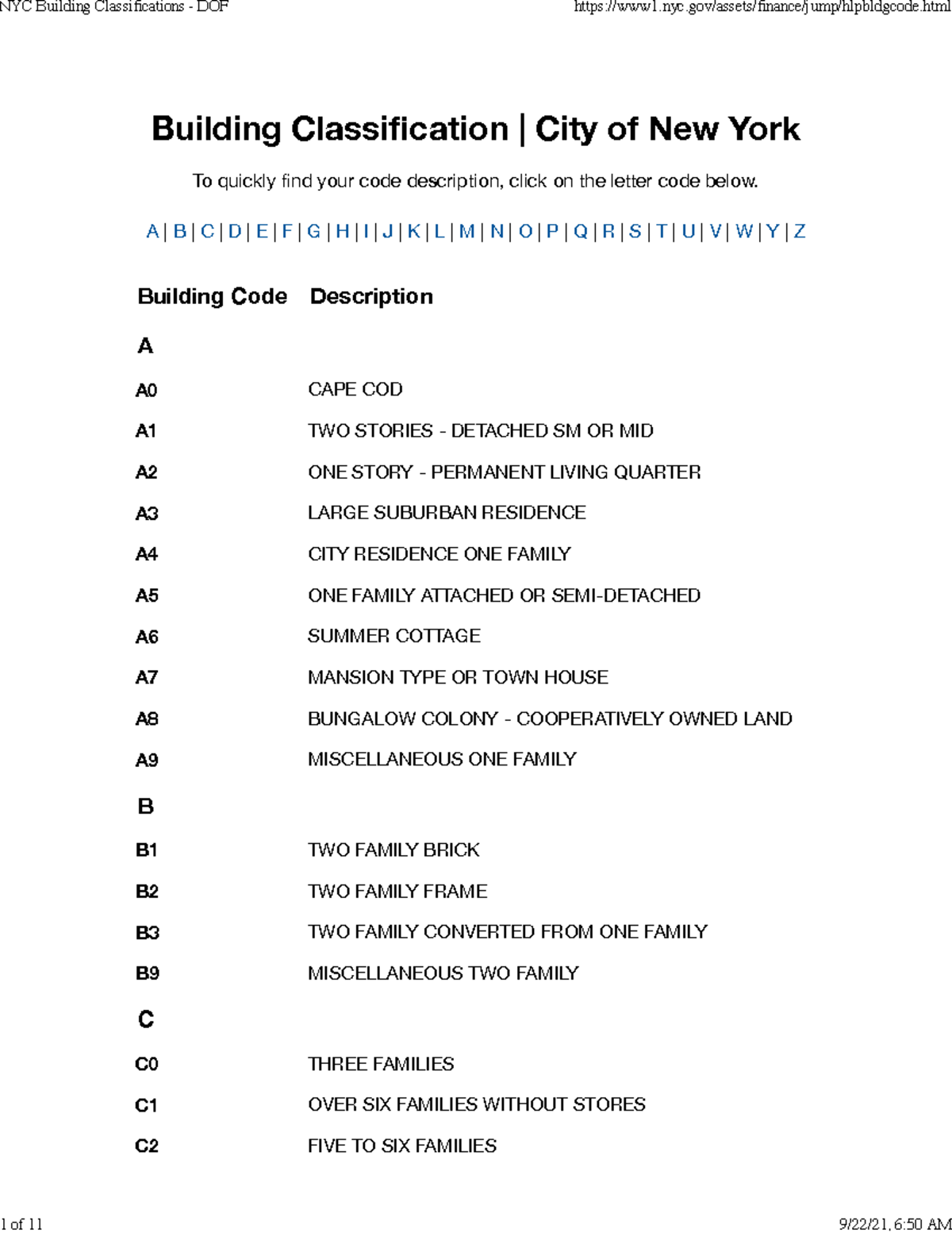 NYC Building Classifications - CL1 - Harvard - Studocu