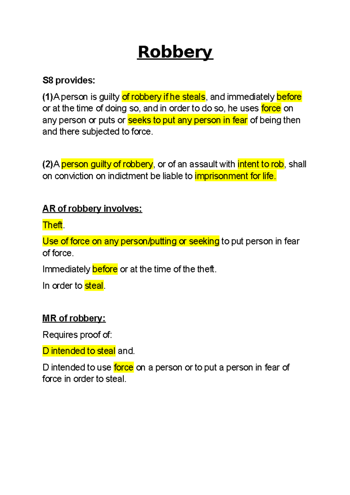 Robbery - Robbery S8 provides: (1) A person is guilty of robbery if he ...