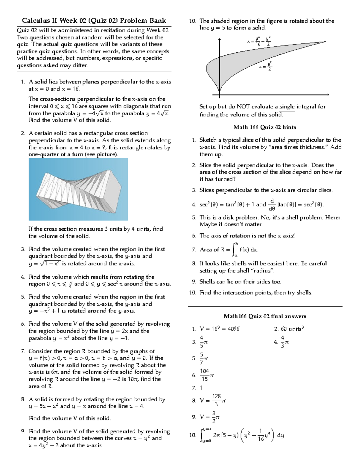 166 practice qz 02 - Calculus II pratice quiz # 2 - Calculus II Week 02 ...