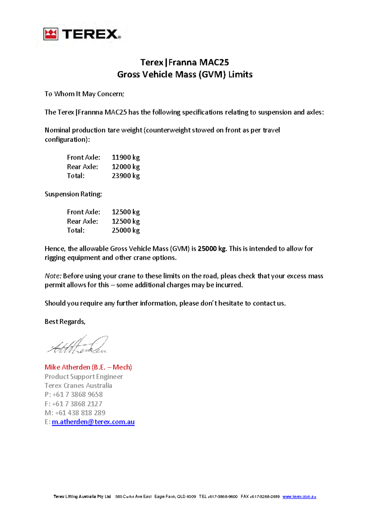 Gvm limits mac 25 - Hjkkj - Terex|Franna MAC Gross Vehicle Mass (GVM ...