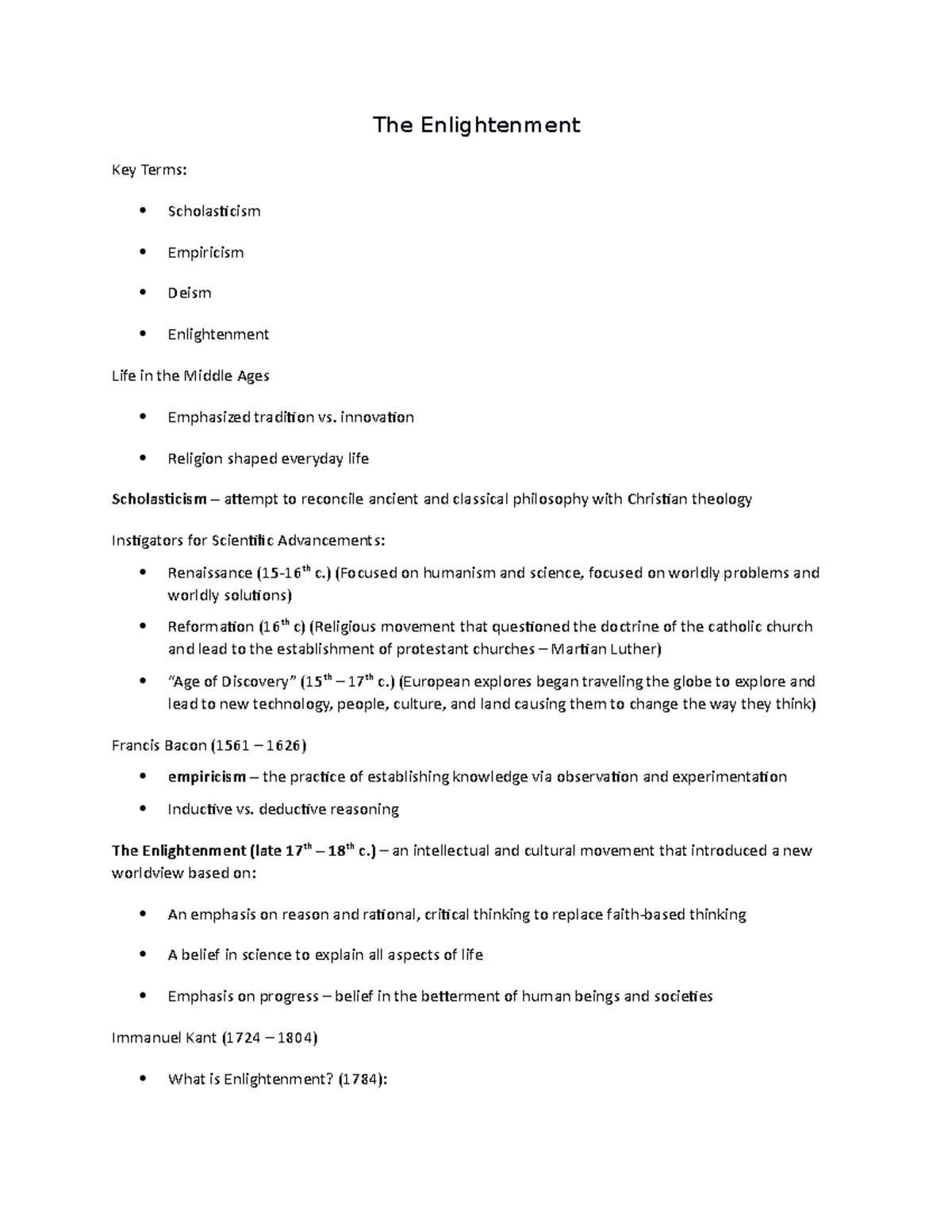The Enlightenment - These are lecture notes taken directly from the ...