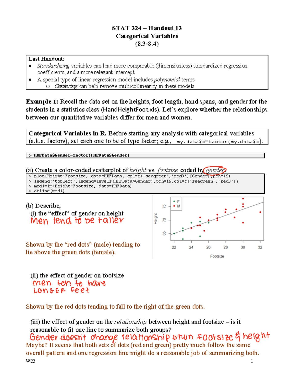 Handout 13 - STAT 324 – Handout 13 Categorical Variables (8.3-8) Last Handout: Standardizing ...