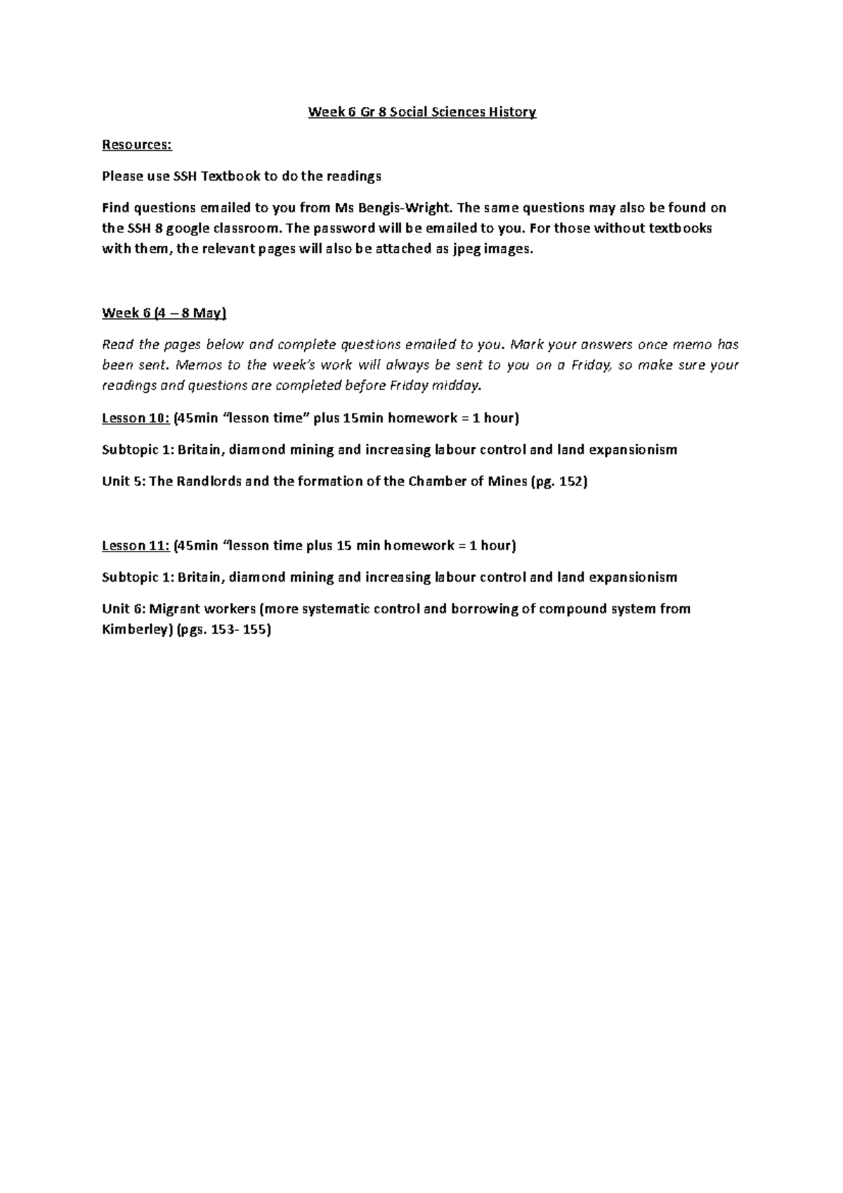 Week 6 Gr 8 Social Sciences History - Week 6 Gr 8 Social Sciences ...