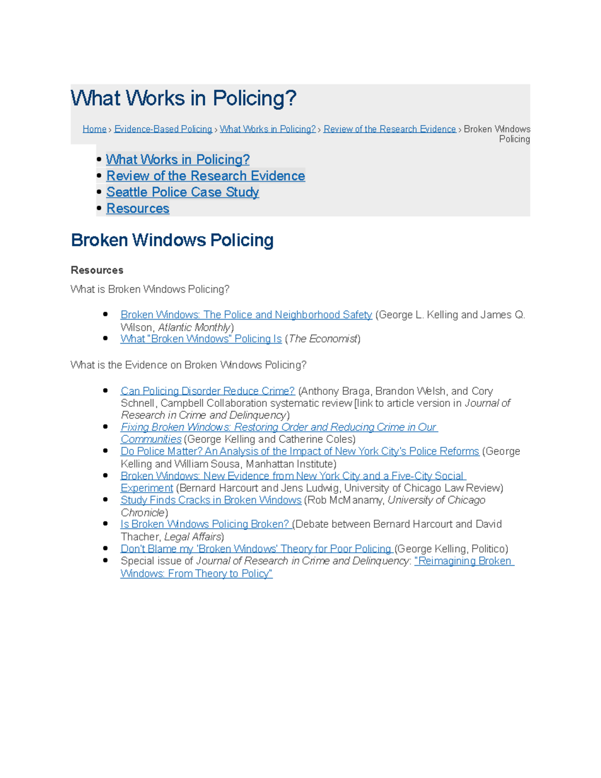 Broken windows theory 2 - What Works in Policing? Home › Evidence-Based ...