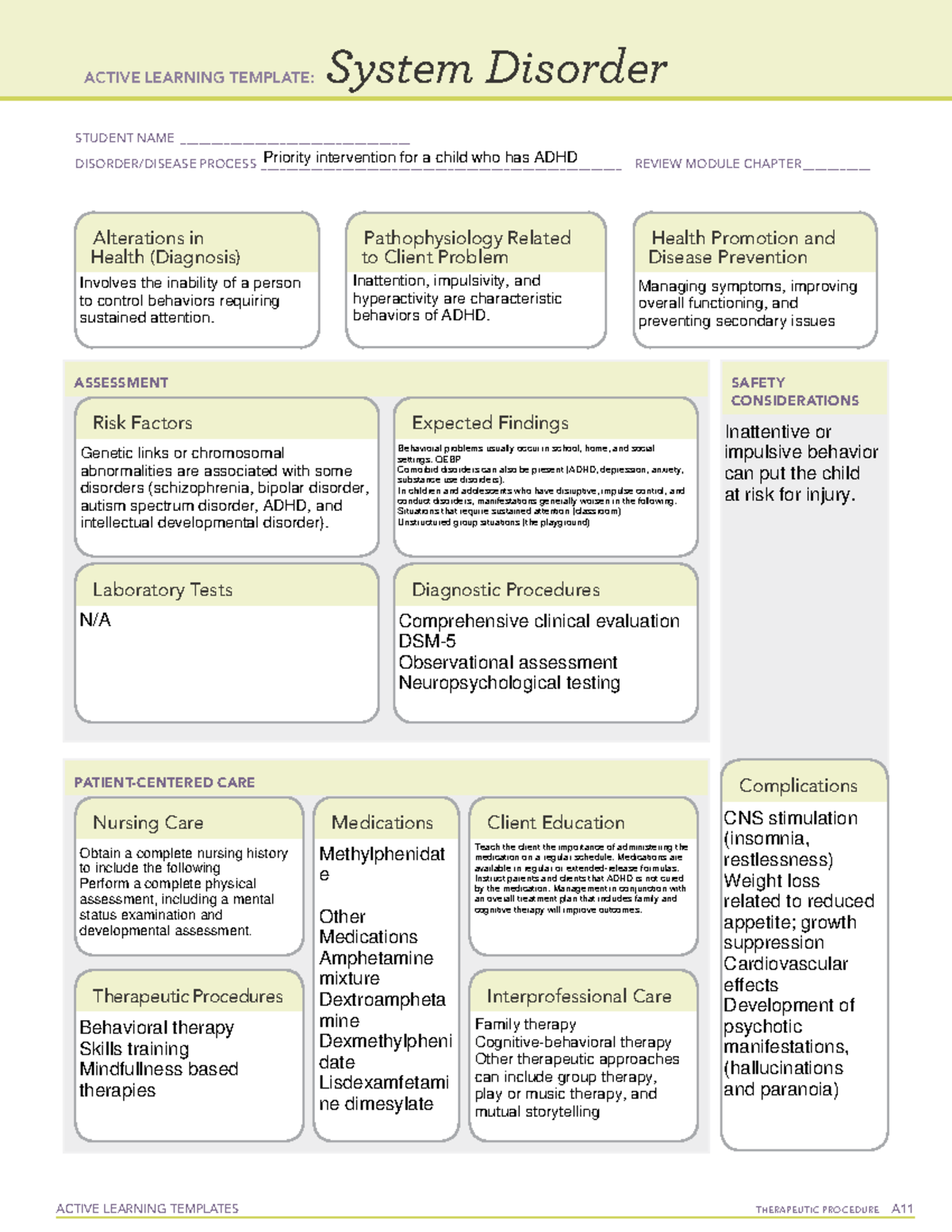 ADHD - notes - ACTIVE LEARNING TEMPLATES TherapeuTic procedure A System ...