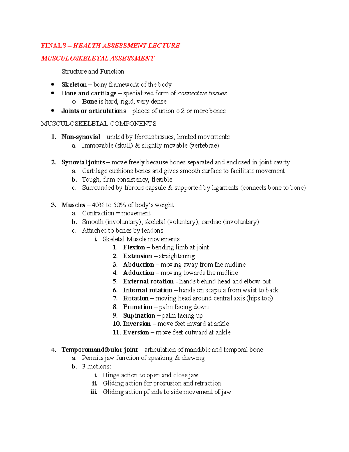 Musculosketetal- System - FINALS – HEALTH ASSESSMENT LECTURE ...