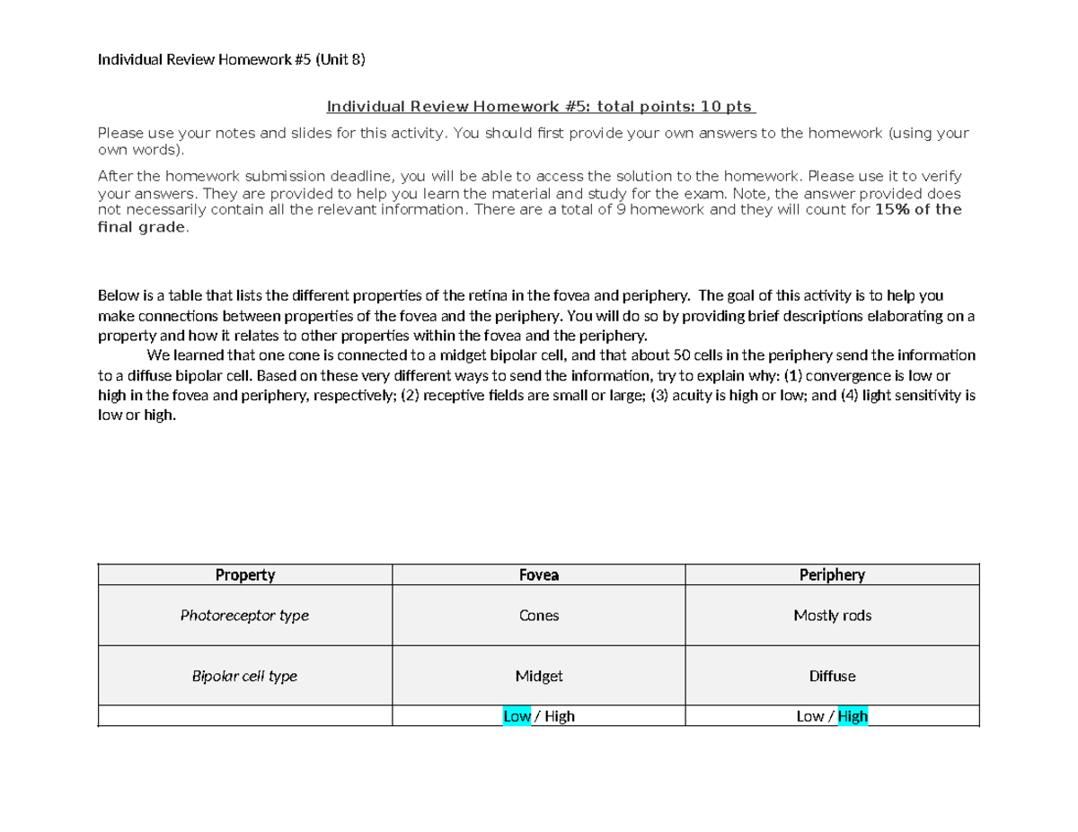 Individual Review Homework #5 - You should first provide your own ...
