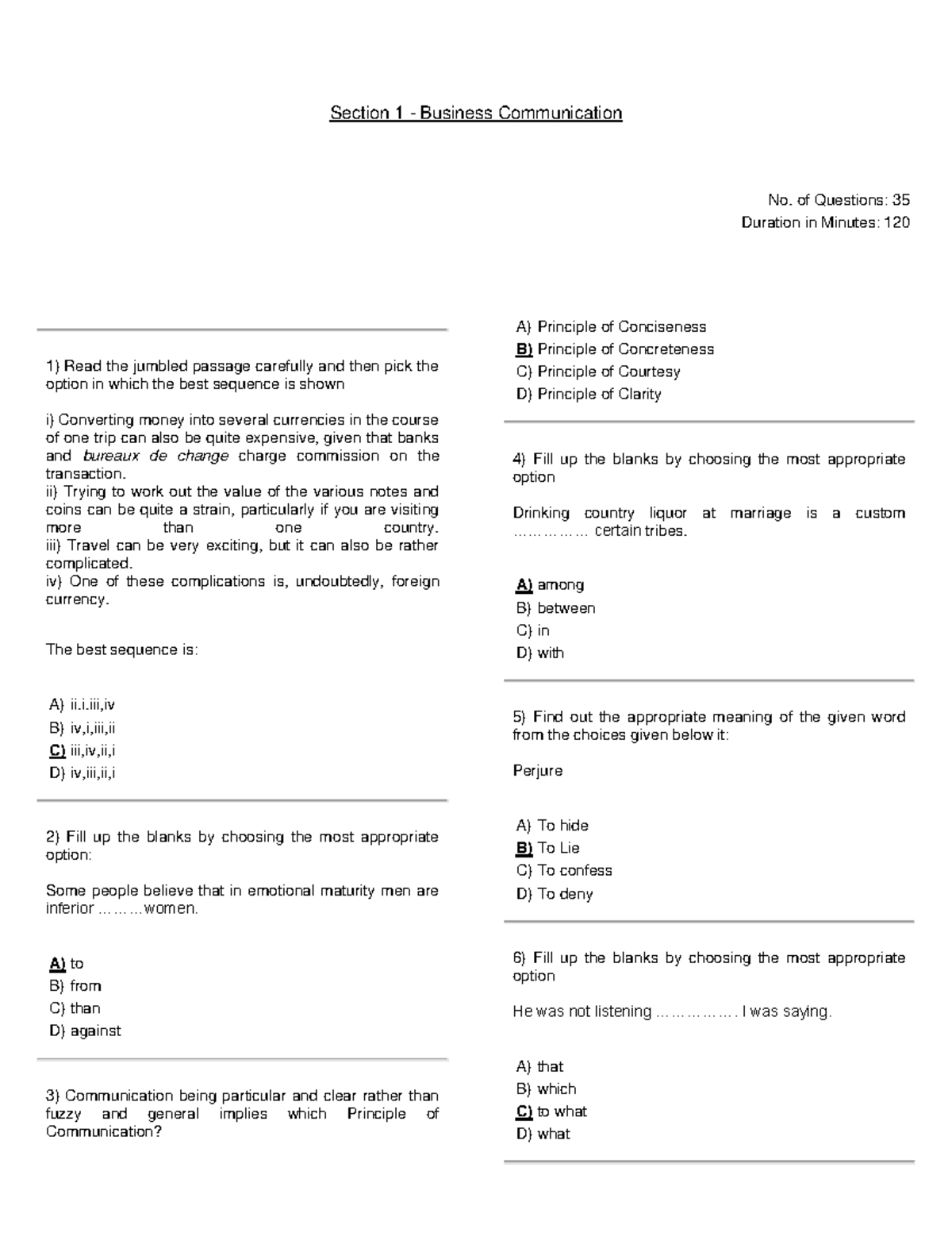 ICSI Mocktest 4 - Section 1 - Business Communication 1) Read the ...
