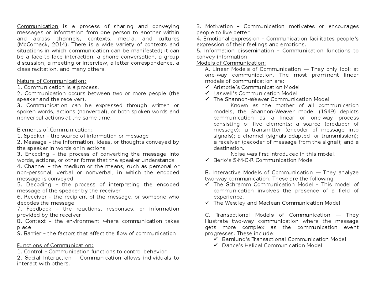 ORAL-COMM-Q1 - Hope it helps. - Communication is a process of sharing ...