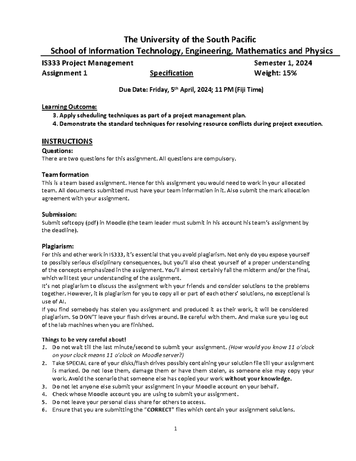 IS333 Assignment 1 S1 - Specification - The University of the South ...